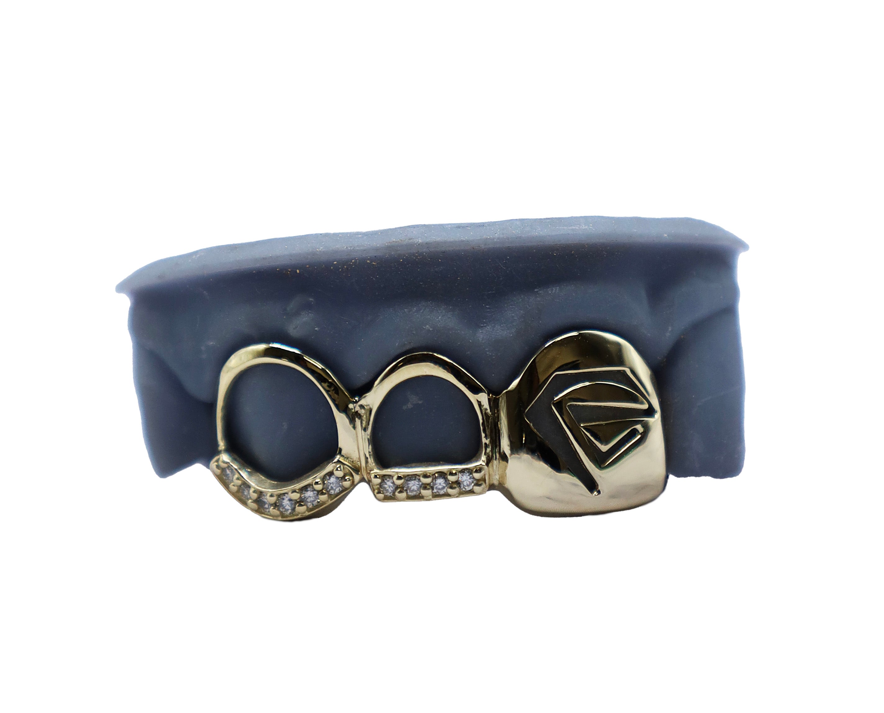 3 Tooth Grillz w Diamond Tips + Cut Out - Luxe Grillz