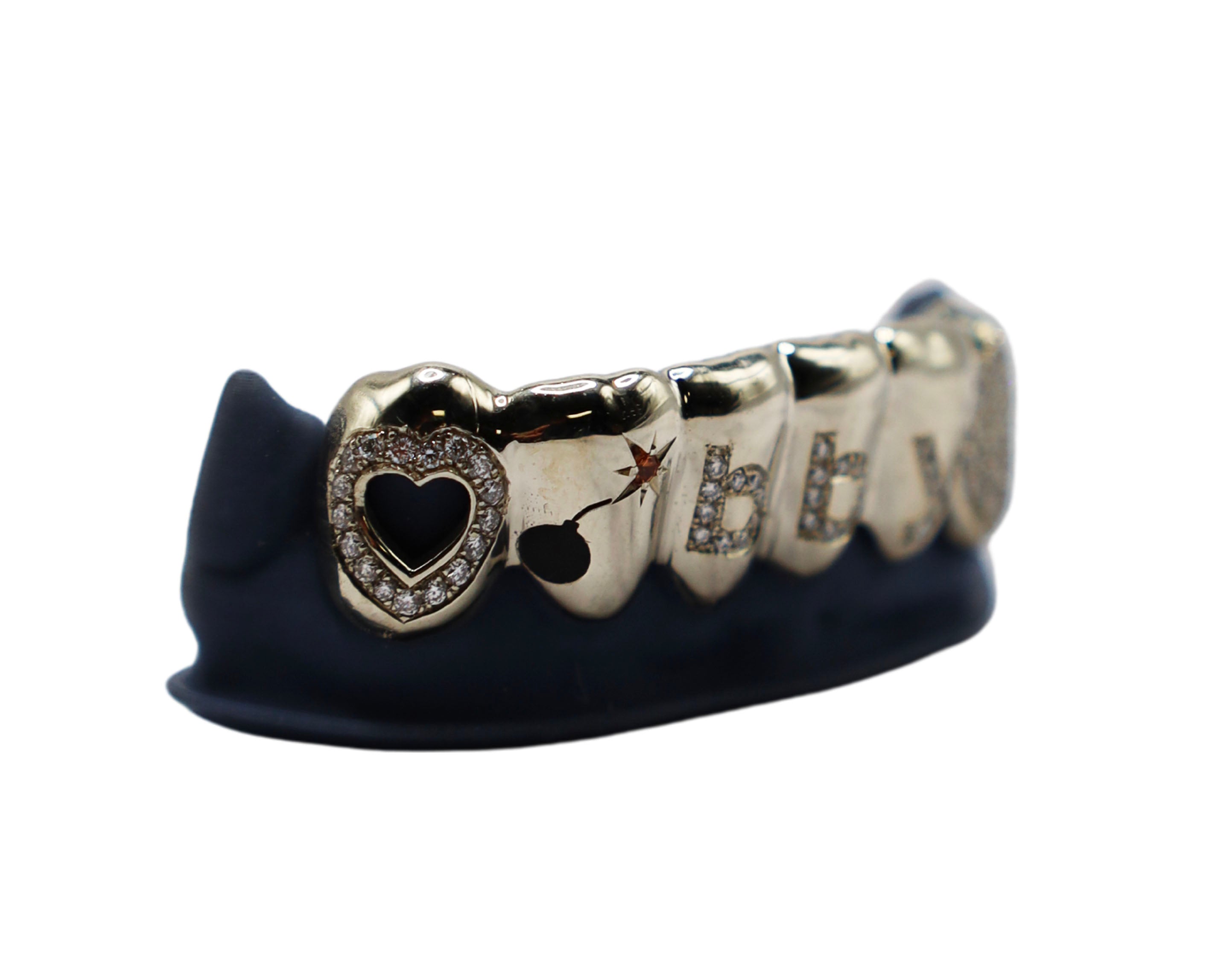 Buy Bottom 6 Custom Grillz w Diamond Heart and Enamel – Luxe Grillz