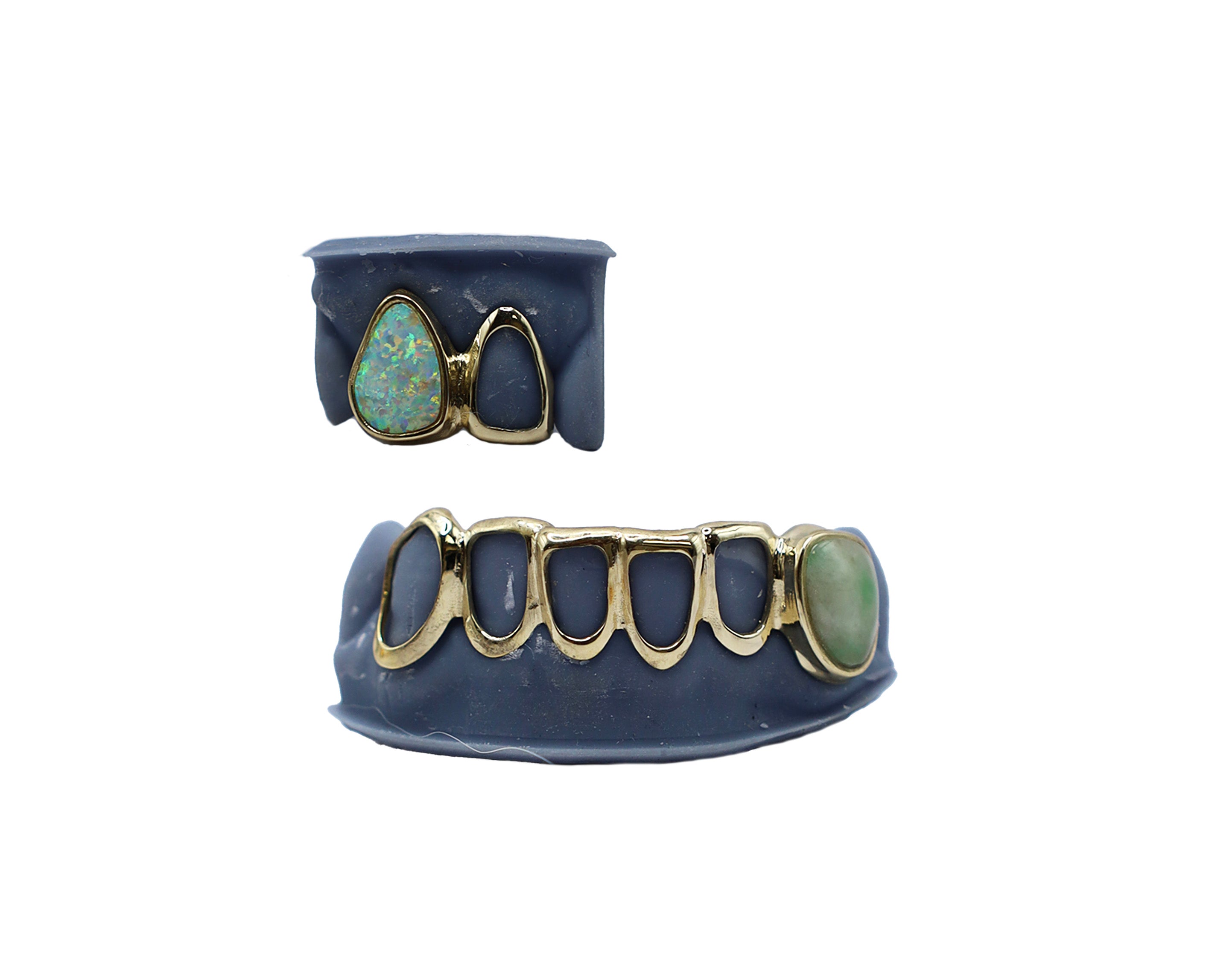 Bottom 6 Open Face Grillz w Jade Fang - Luxe Grillz