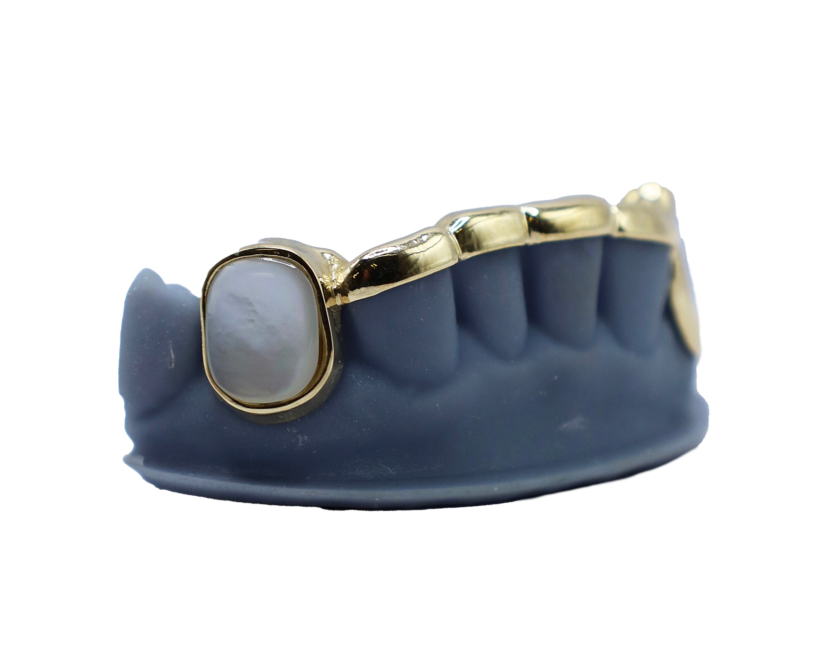 Bridge Grillz w Pearl Open Face Fangs - Luxe Grillz