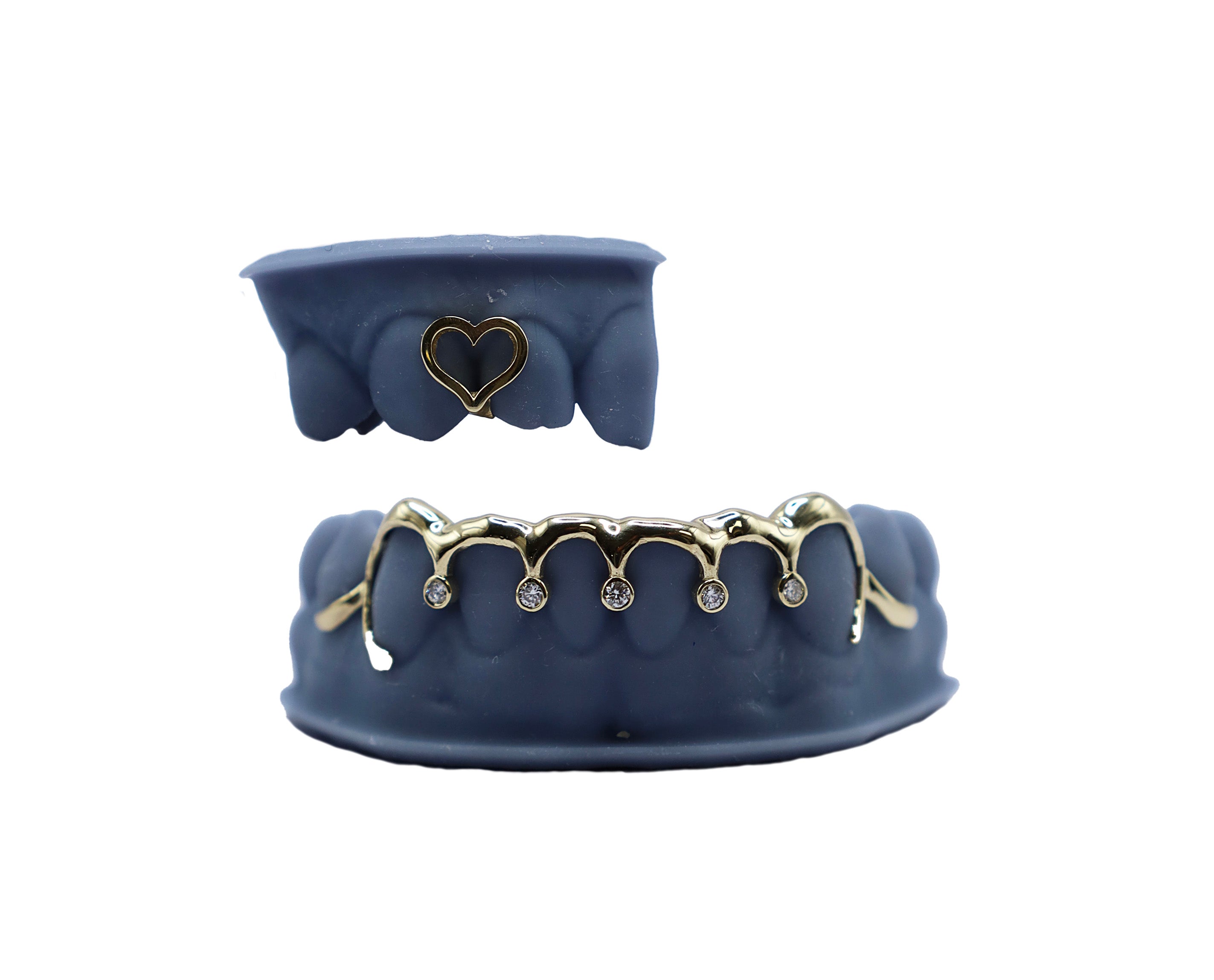 Curved Bridge Grillz w Drip Diamonds - Luxe Grillz