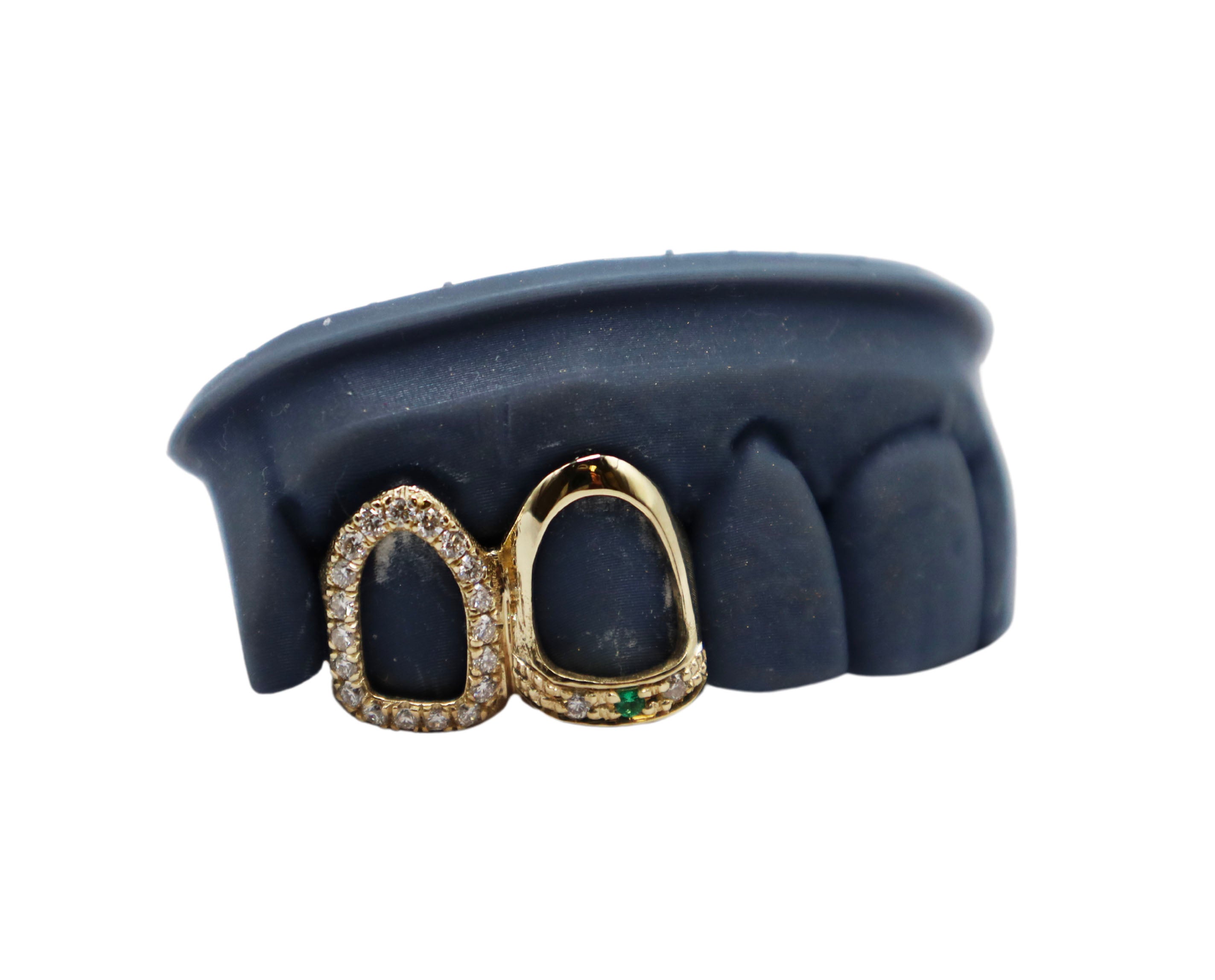 Diamond Open Face Grillz W/ Emerald - Luxe Grillz