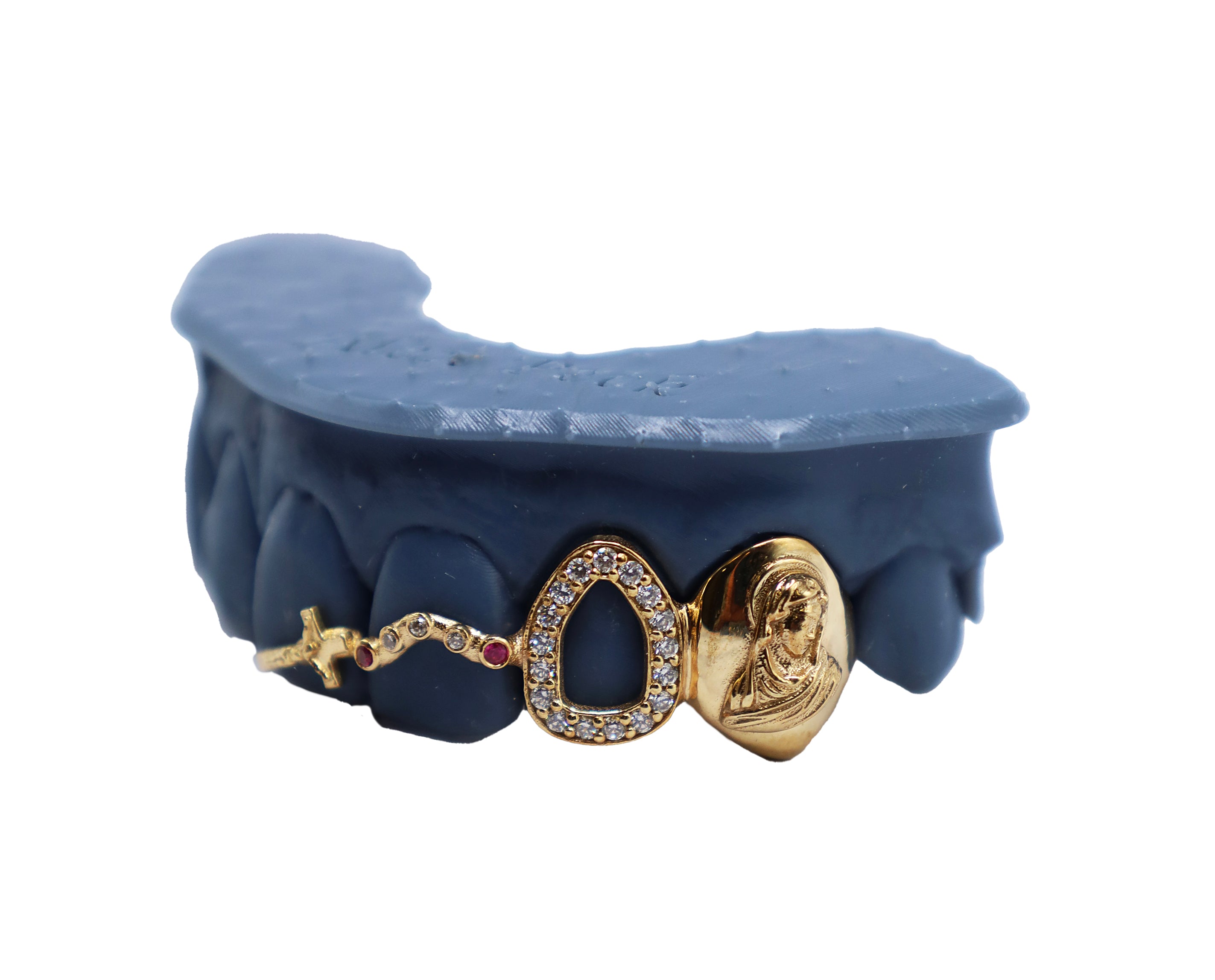 Buy Diamond and Ruby Rosary Grillz w 3D Mary Gold Fang – Luxe Grillz