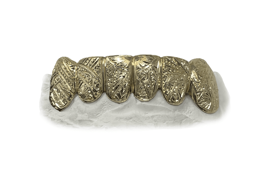 Buy Custom Hand Engraved Bottom 6 Grillz in Yellow Gold – Luxe Grillz