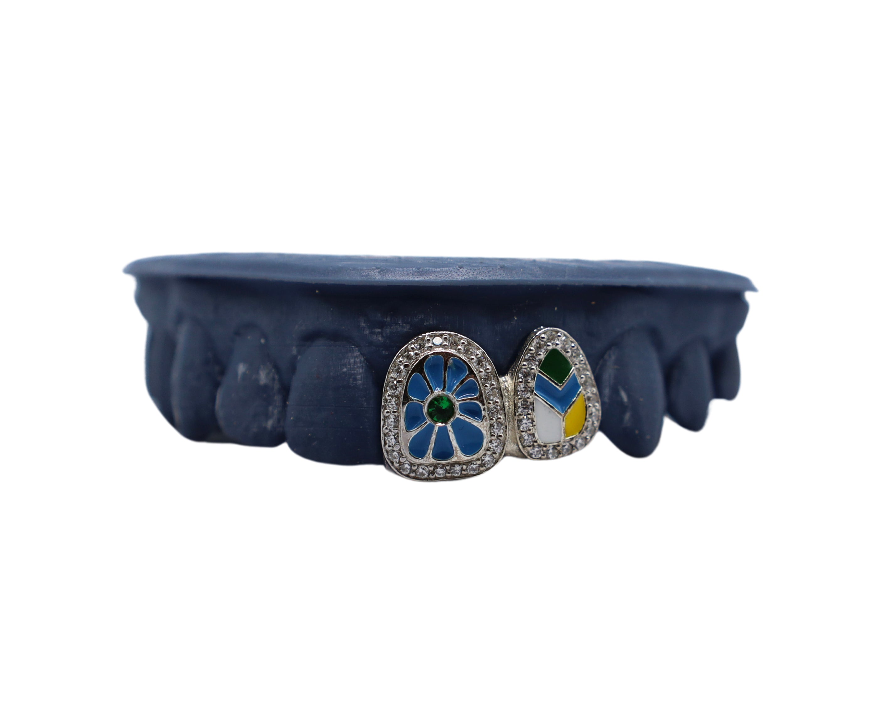 Buy Custom Two Tooth Enamel Grillz w Diamond Halo – Luxe Grillz