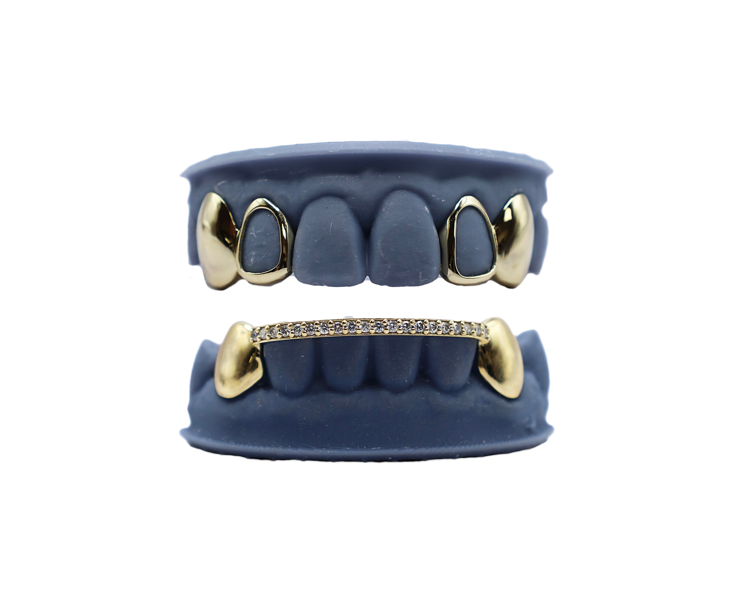 Solid Fang Grillz w Diamond Bridge - Luxe Grillz