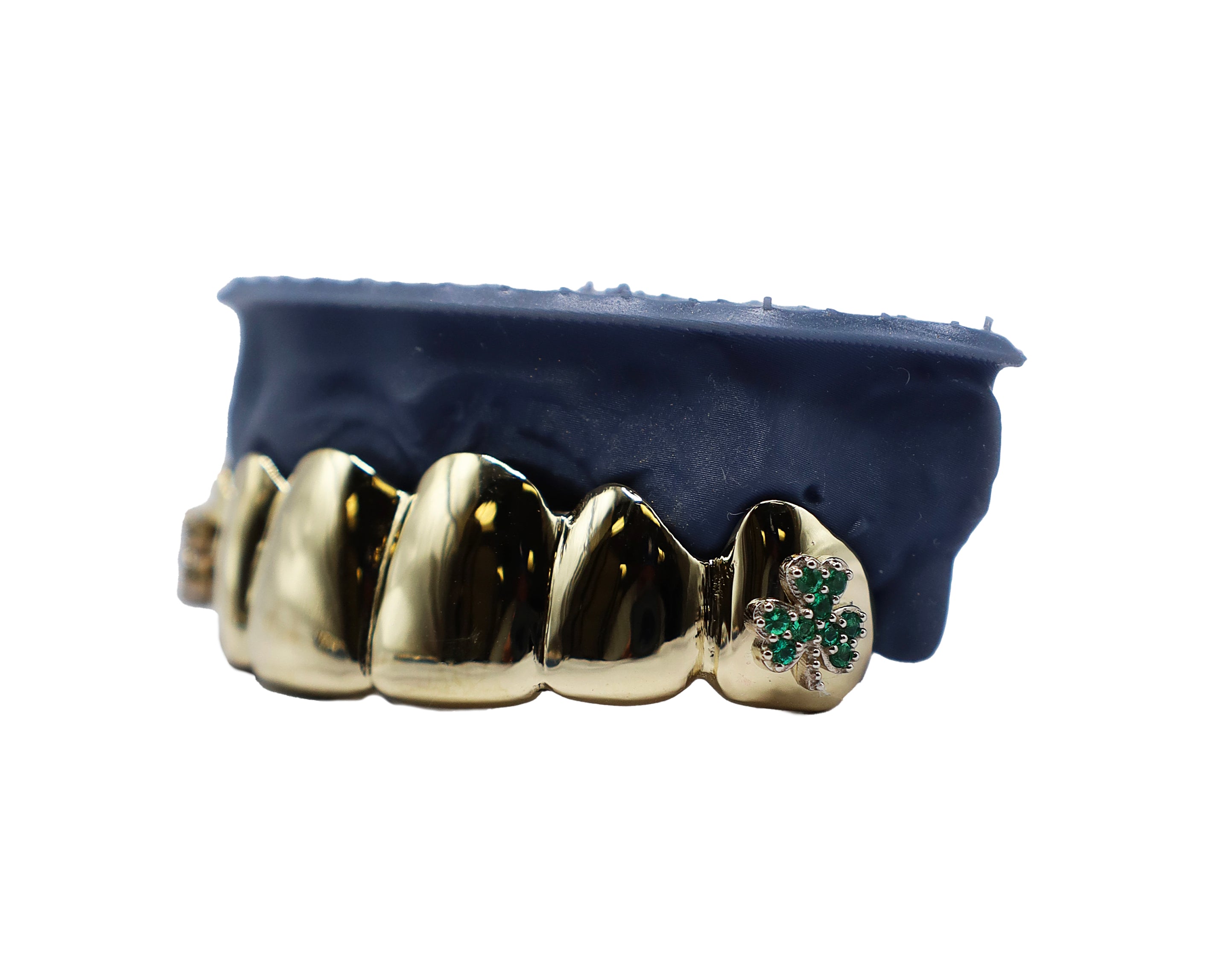 Buy Top 6 Grillz w Diamond and Emerald Charms on Fangs – Luxe Grillz