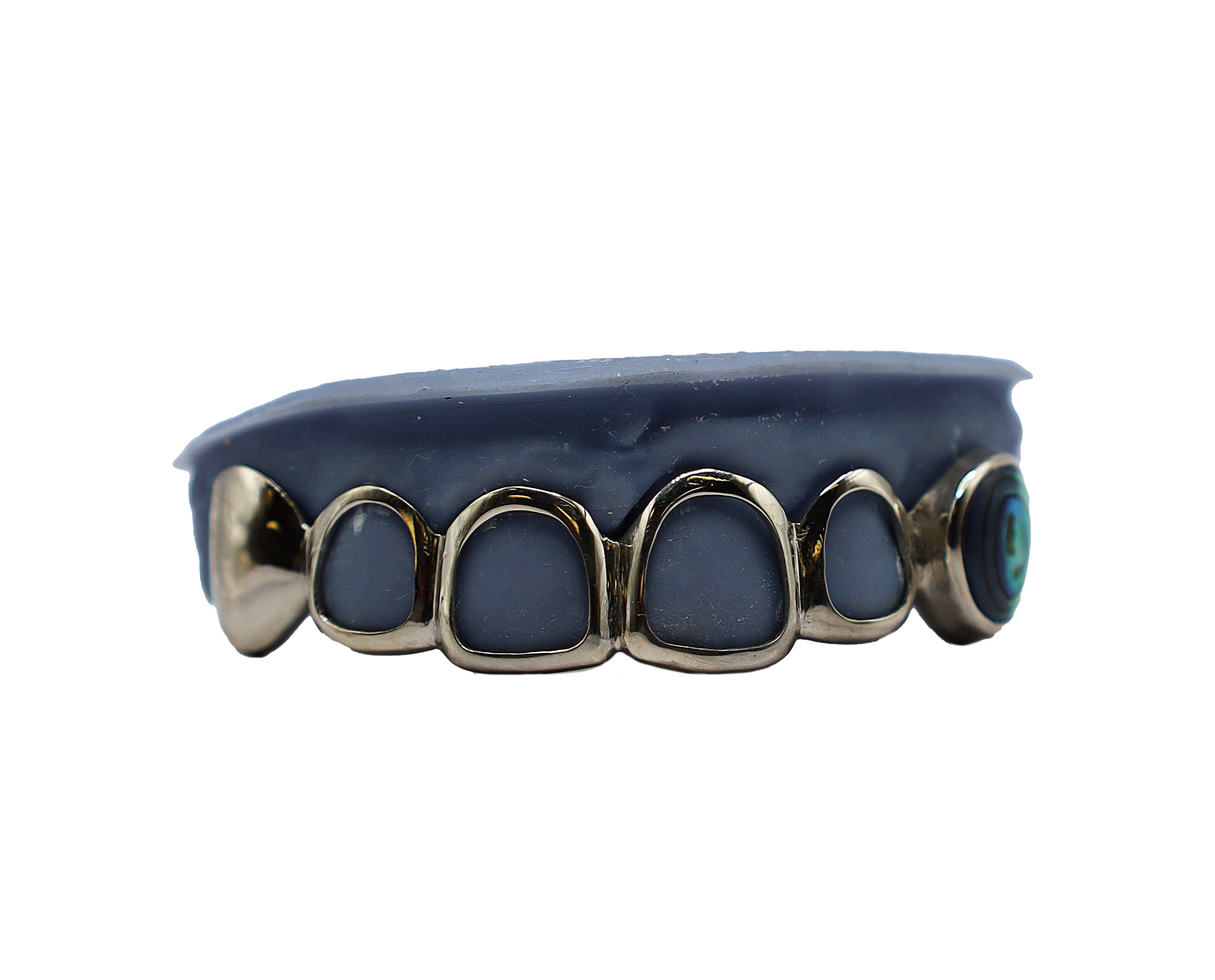 Top 6 Open Face Grillz w Abalone Fang - Luxe Grillz