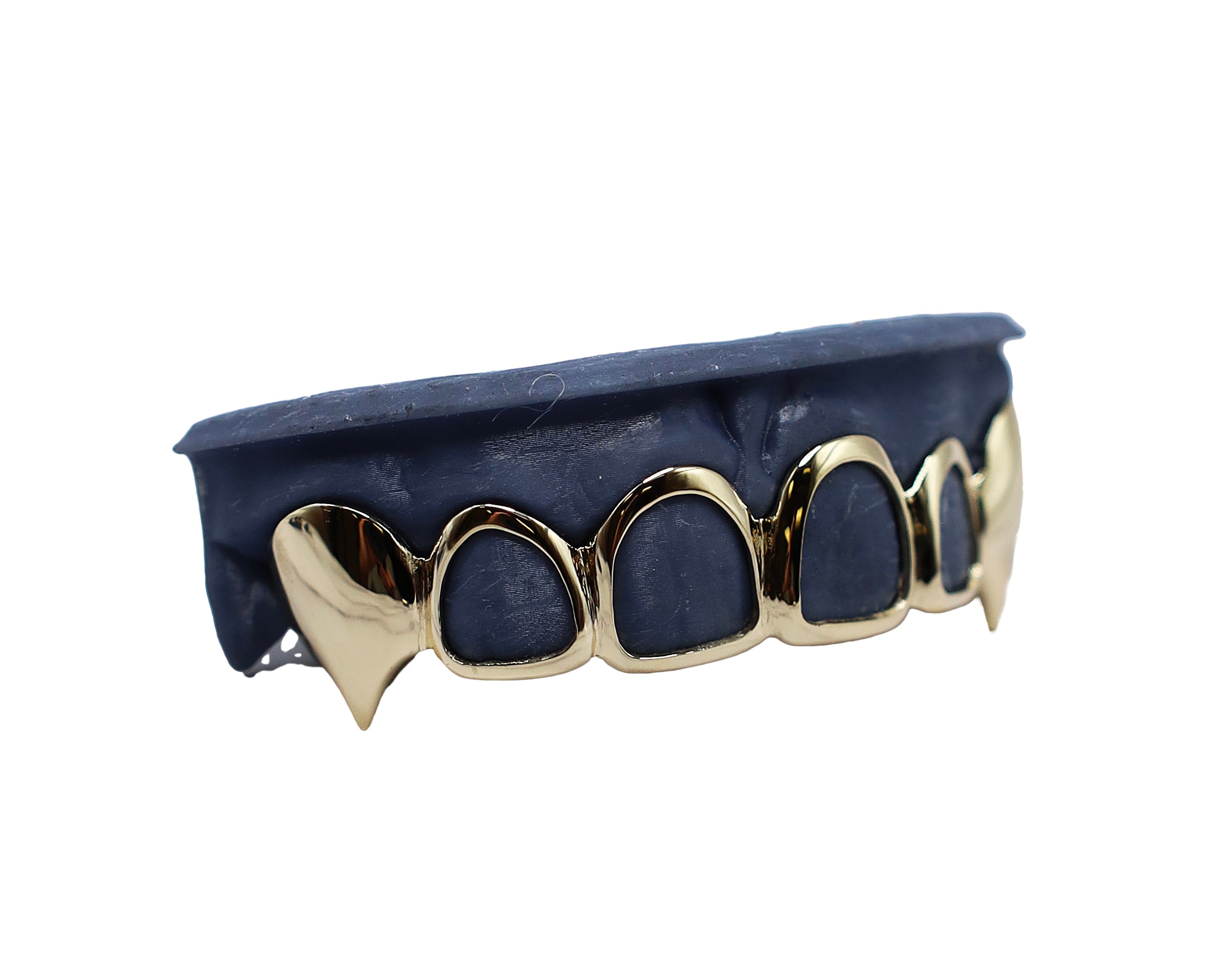 Buy Top 6 Open Face Gold Grillz w Sharp Solid Fangs – Luxe Grillz