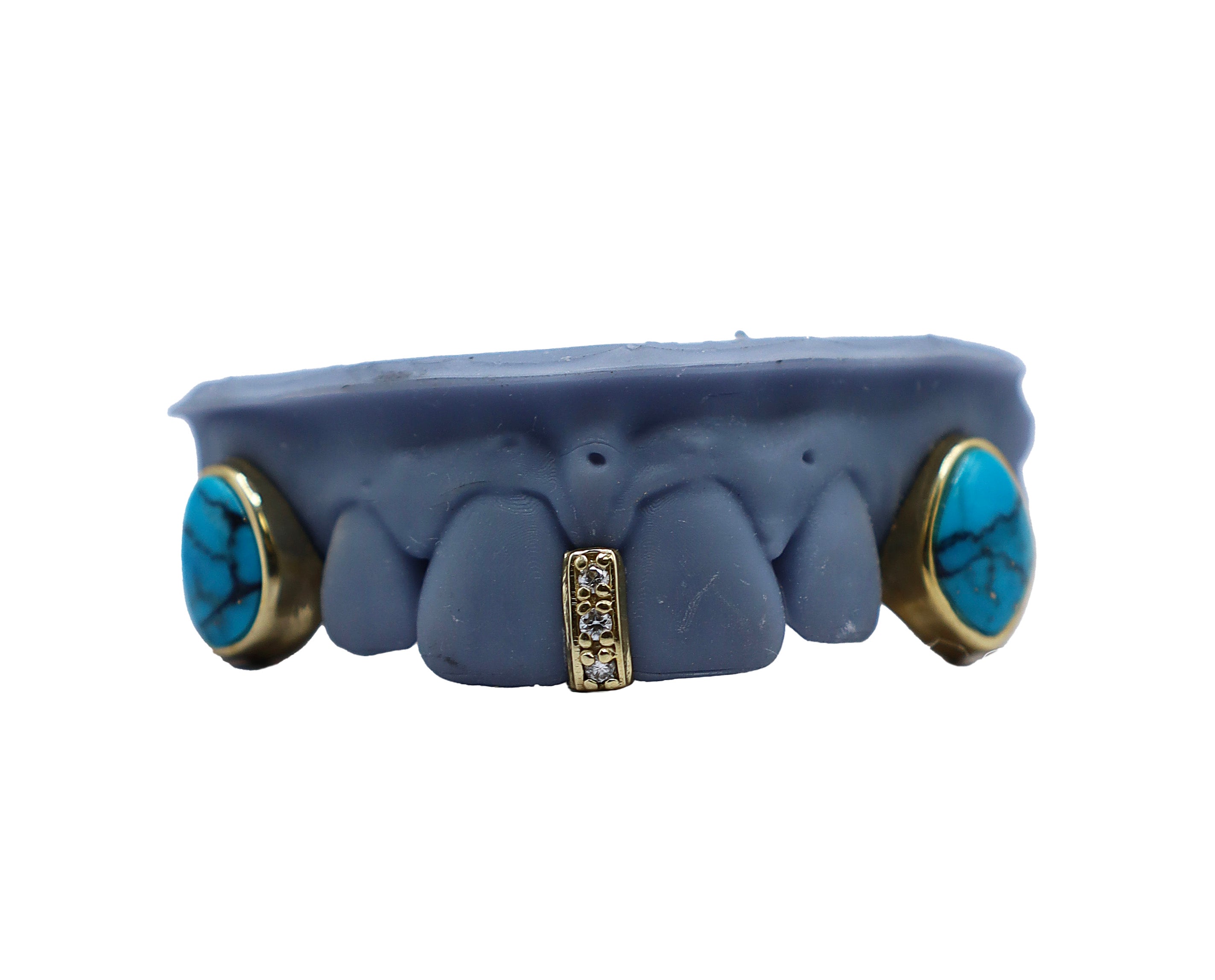Turquoise Fang Grillz w Diamond Gap Filler - Luxe Grillz