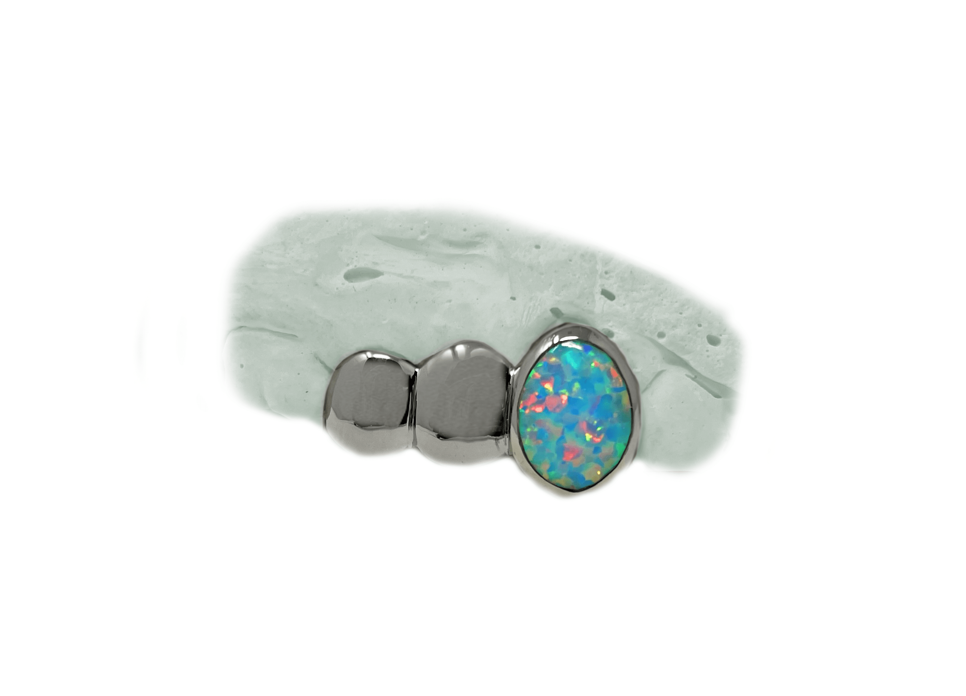 Opal Fang & 2 Solid Gold Teeth Set - Luxe Grillz