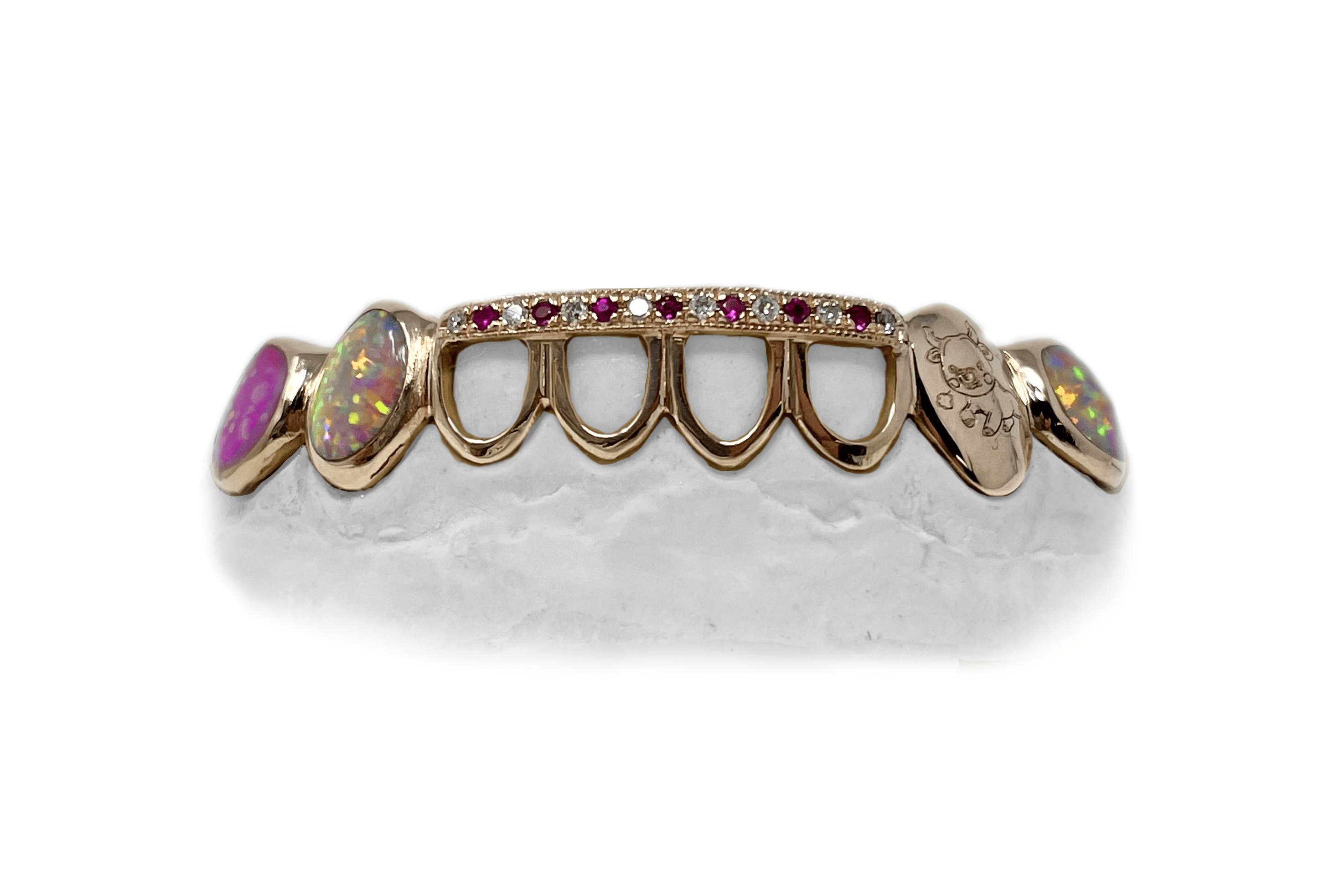 Buy Bottom 8 Grillz w Diamonds, Pink Sapphires, Opals | Luxe – Luxe Grillz