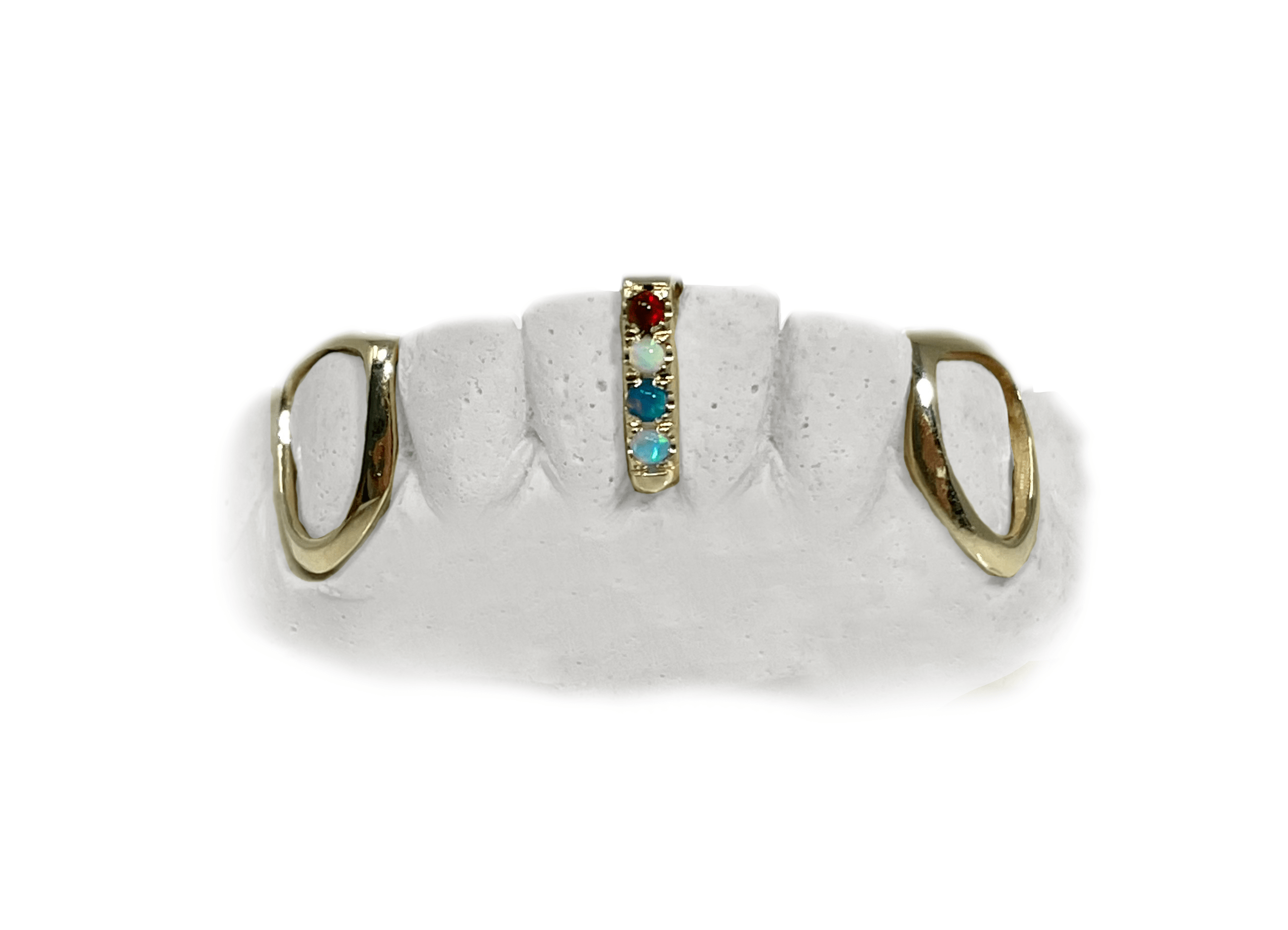 Buy Multi Color Opal Gap Grillz w Open Face Fangs | Luxe – Luxe Grillz