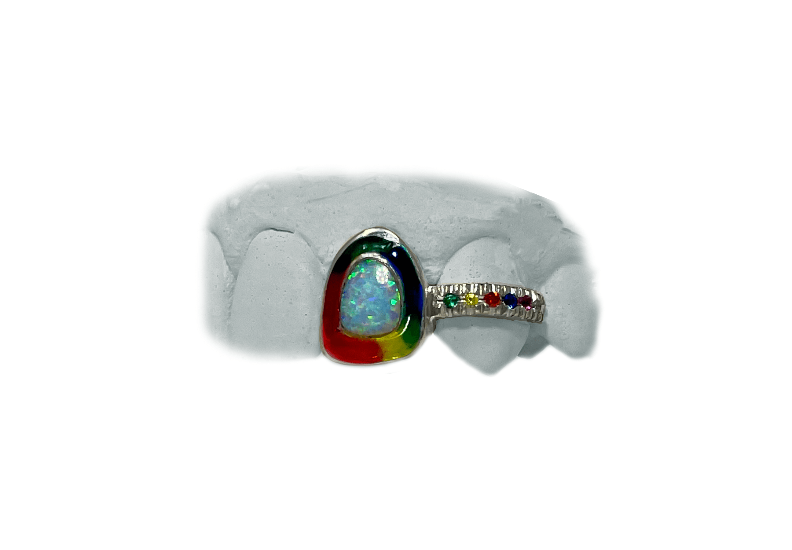 Buy Opal Single Tooth Grillz w Enamel Halo & Sapphires – Luxe Grillz
